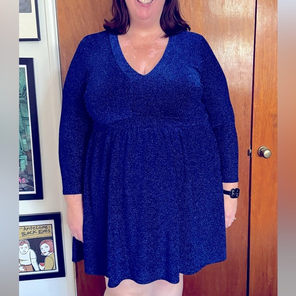 Modcloth | Dresses | Modcloth 3x 3 24w Blue Stretch Metallic Dress ...